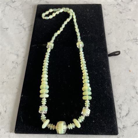 Antique Uranium Glass Beaded Art Deco Necklace Gem