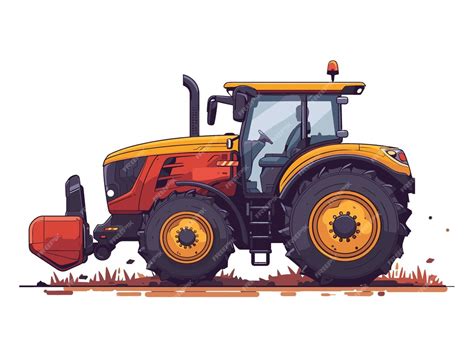Tractor In The Field Vector Illustration On A White Background