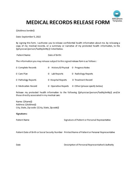 Medical Records Release Example At Lachlan Macadie Blog