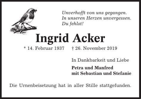 Ingrid Acker Fallecimiento Cuxhavener Nachrichten