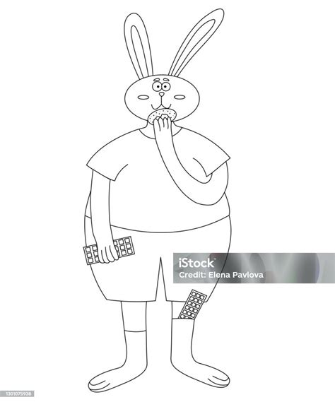 지방 부활절 토끼 도넛을 들고 초콜릿 색칠 페이지토끼 벡터 만화 일러스트레이션 어린이를위한 컬러 리그 책 가득 찬에 대한 스톡 벡터 아트 및 기타 이미지 Istock