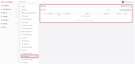 Addresses Vaah Docs