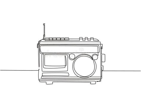 Single Continuous Line Drawing Of Retro Old Fashioned Analog Radio Tape