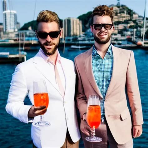 Two Proud And Elegantly Dressed Man And Shrimp Hybrids Stable