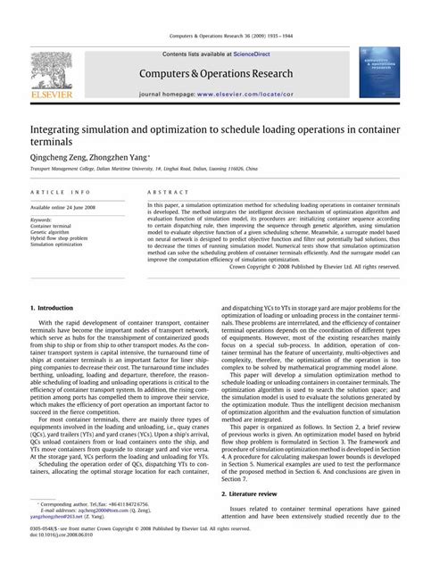 pdf integrating simulation and optimization to schedule loading