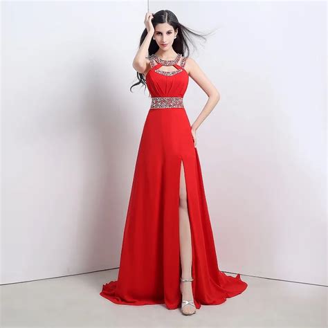Real Photos Elegant Open Leg Sexy Crystal Side Split Beaded Floor