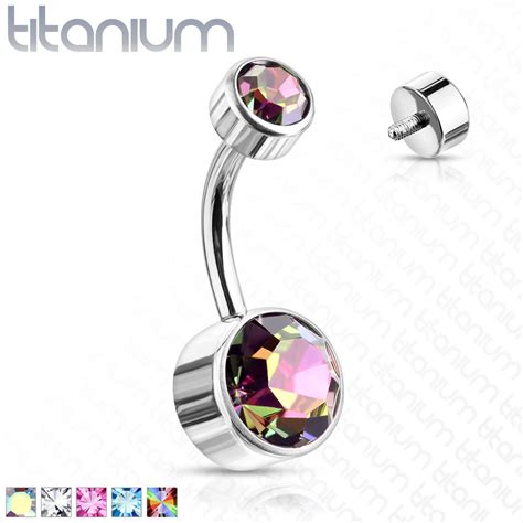 Grade 23 Titanium Internally Threaded Double Round Swarovski Crystal