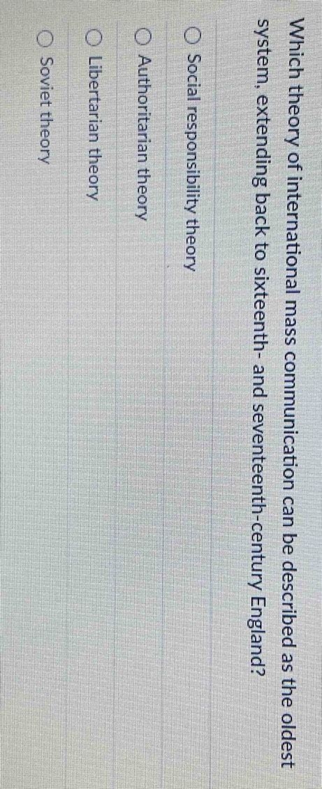 Solved Which Theory Of International Mass Communication Can Be