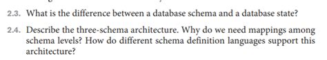 Solved 23 What Is The Difference Between A Database Schema
