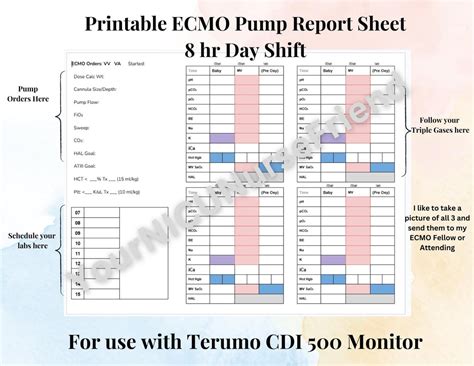 Printable Ecmo Pump Report Sheet Neonatal Icu Nurse Level 4 8 Hr Day