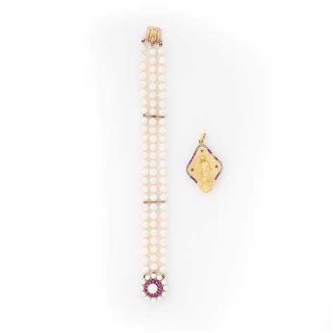 Bonhams A Cultured Pearl And Ruby Bracelet And A Ruby And Diamond