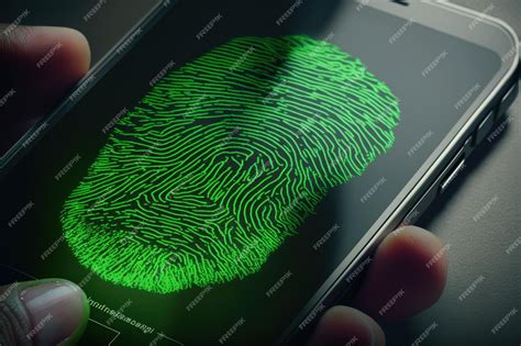 Premium Ai Image Cell Phone With Green Fingerprint On Screen Background Generative Ai