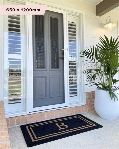Black Double Border Initial Custom Doormat Door Mates