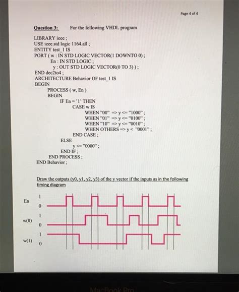 Solved Page 4 Of 4 Question 3 For The Following Vhdl