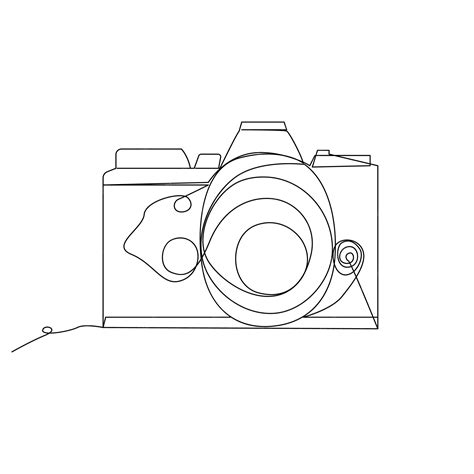 Premium Vector Continuous One Line Camera Outline Vector Art Illustration