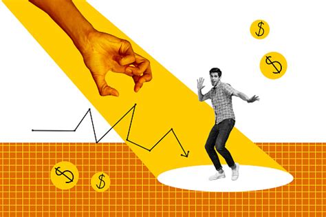 합성물 트렌드 삽화 3d 스케치 이미지 사진 콜라주 대상 상인 사업 돈 화살 아래로 잃다 위기 잃다 미니어처 남자 찡그린 얼굴 25 29세에 대한 스톡 사진 및 기타 이미지