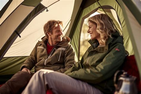Premium Photo Adult Couple Inside A Camping Tent