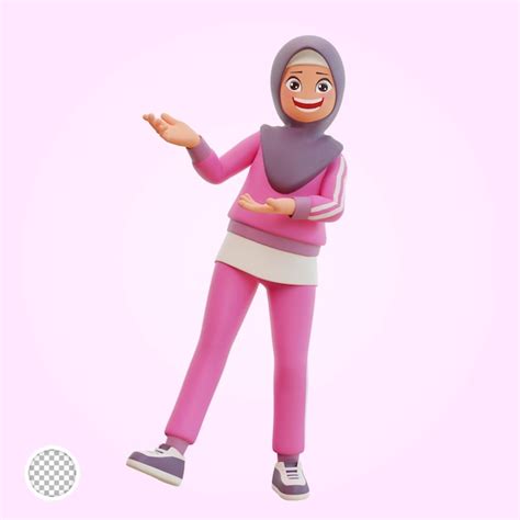Jeune Femme Musulmane Souriante Sportive Posant Illustration De Dessin