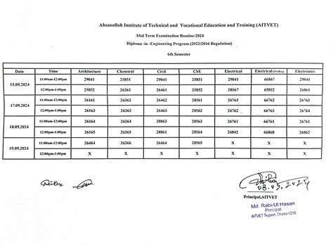 Mid Term Exam Routine September Ahsanullah Institute Of