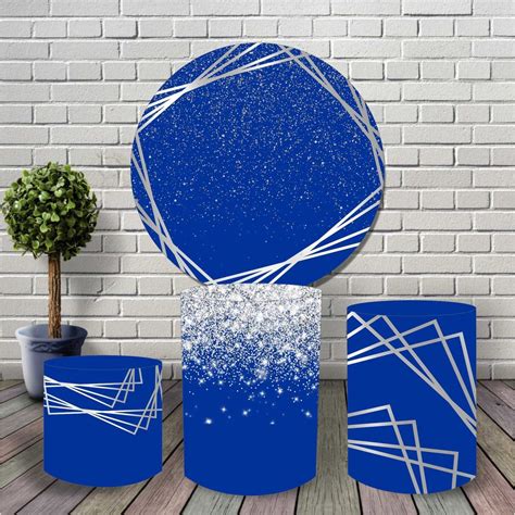 Painel De Festa Redondo Trio Capas De Cilindro Glitter Prata E Azul Shopee Brasil