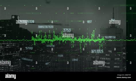 Image Of Green Background Digital Data Points And Graphs Overlaying