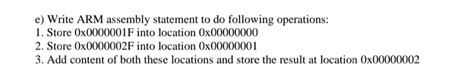 Solved E Write Arm Assembly Statement To Do Following