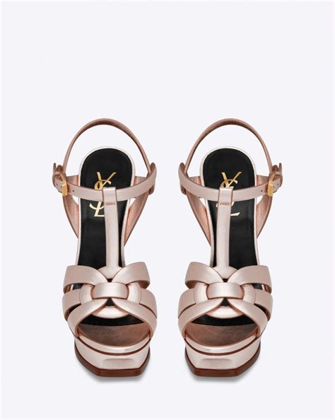 Saint Laurent Tribute Metallic Leather Platform Sandal Shoes Post