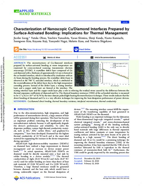 Pdf Characterization Of Nanoscopic Cu Diamond Interfaces Prepared By Surface Activated Bonding