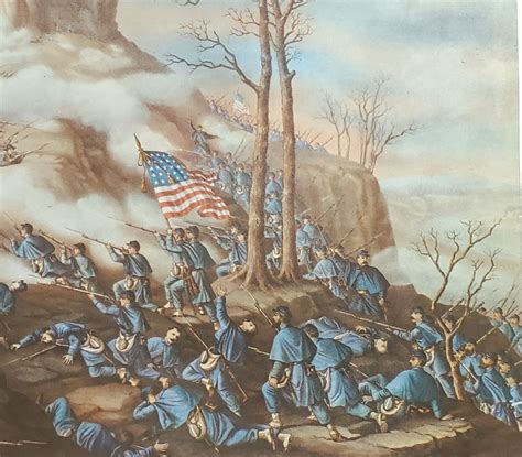 Civil War Lithograph Battle Of Lookout Mountain Kurz And Allison 14 X 20