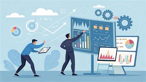Business Analytics Illustration Displaying Data Visualizations And Digital Interactions Stock