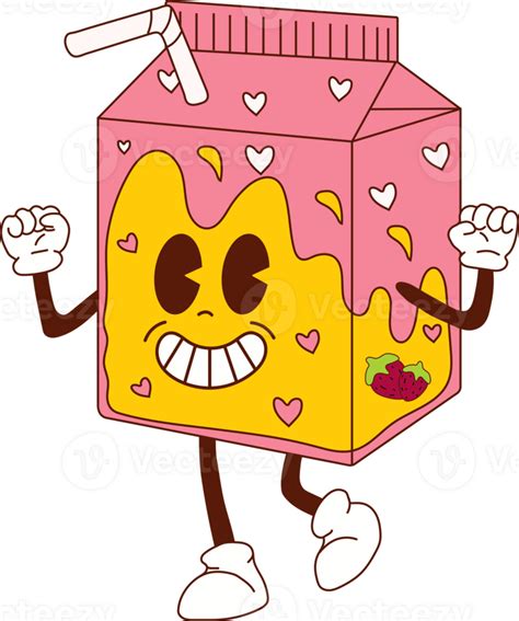 Cute Happy Funny Milkshake Box Of Strawberry Milk 30s Cartoon Mascot