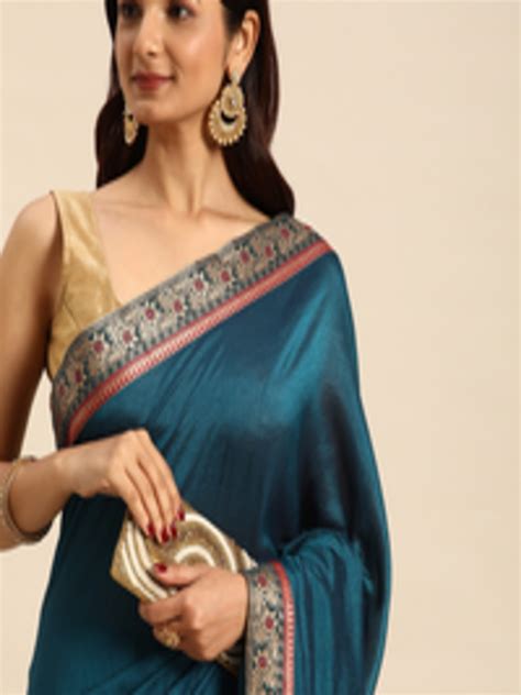 Buy Indian Women Blue Embellished Silk Blend Fusion Saree Sarees For