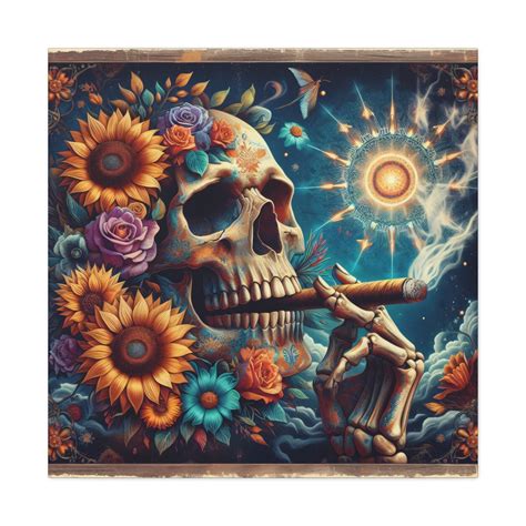 Flowers Cigar Smoking Skull Canvas Gallery Wrap Etsy