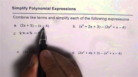 Subtract And Simplify Polynomial Expression Youtube