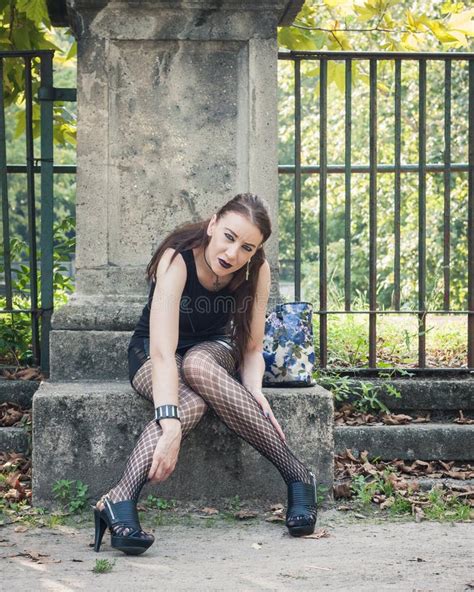 Pretty Goth Girl Posing In A City Park Stock Image Image Of Outdoor