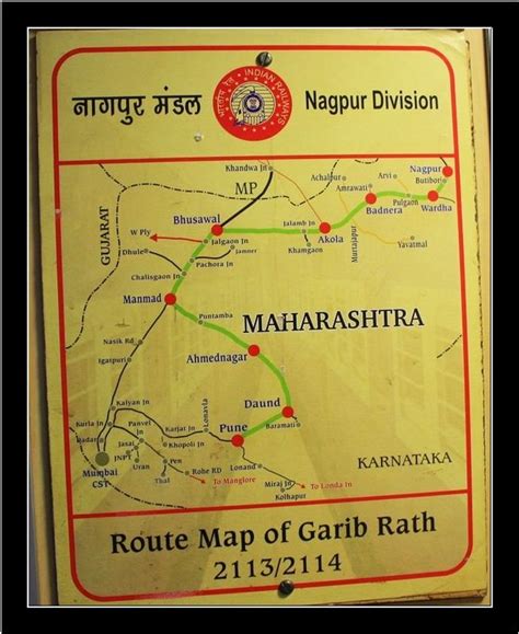 Route Map Of 2113 2114 Nagpur Pune Garib Rath Express Train India