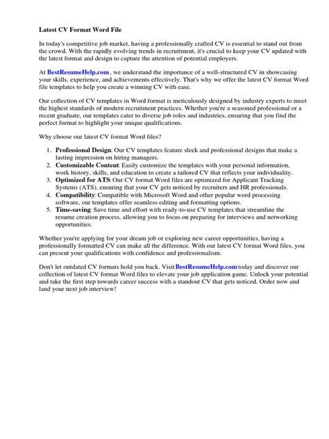 Latest Cv Format Word File Pdf Résumé Cookie
