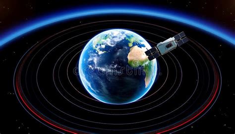 Earth Globe With Satellites Space Visualization Generative Ai Stock