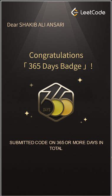 Leetcode Milestone 365daysofcoding Problemsolving Neverstoplearning Shakib Ali Ansari