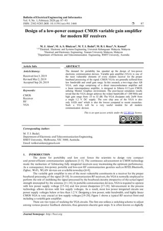 Design Of A Low Power Compact Cmos Variable Gain Amplifier For Modern Rf Receivers Pdf