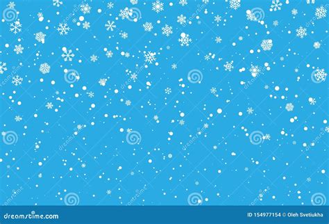Christmas Snow Falling Snowflakes On Blue Background Snowfall Stock