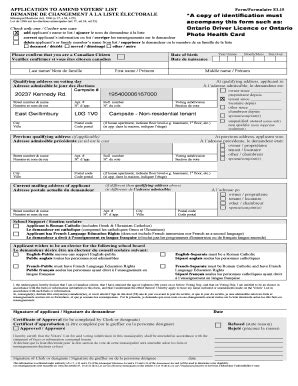Fillable Online Bareoaks APPLICATION TO AMEND VOTERS LIST Form Formulaire EL15 DEMANDE DE