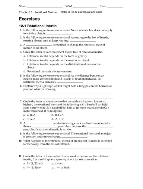 Ch 12 Rotational Motion Exercise To PPT Chapter 12 Rotational Motion