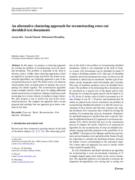 Pdf An Alternative Clustering Approach For Reconstructing Cross Cut