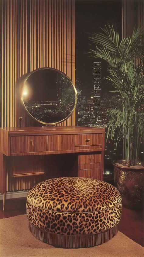 A Sultry Vintage Vanity Corner With Rich Wood Textures City Lights