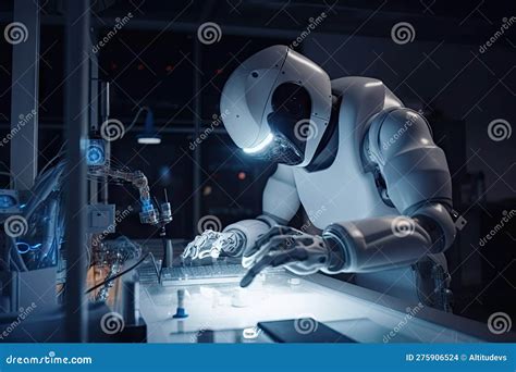 Robot Scientist Working In Laboratory Conducting Scientific