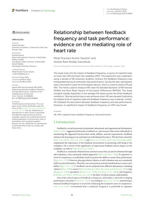 Pdf Relationship Between Feedback Frequency And Task Performance Evidence On The Mediating