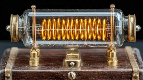 Vintage Vacuum Tube A Glowing Filament Display Stock Illustration