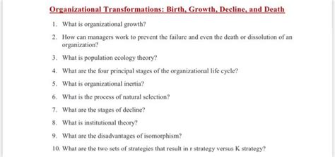 Solved Organizational Transformations Birth Growth Chegg