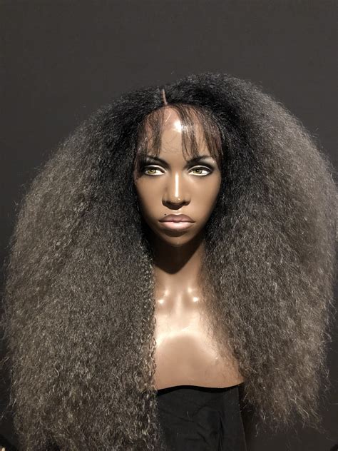 Essence Wigs Gorgeous Gray Kinky Straight Wig Lace Front Li